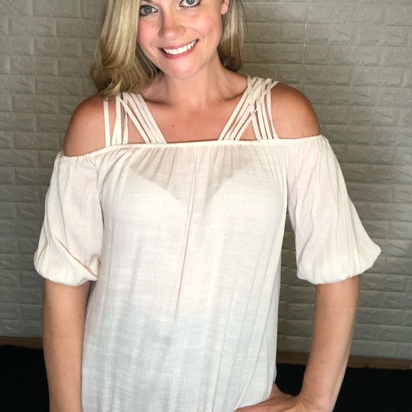 Tops | Cold Shoulder Wheat Colored Peasant Top | Poshmark